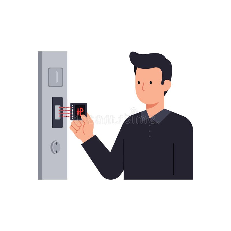 Man Using Digital Card Access System for Secure Entry Flat Design ...