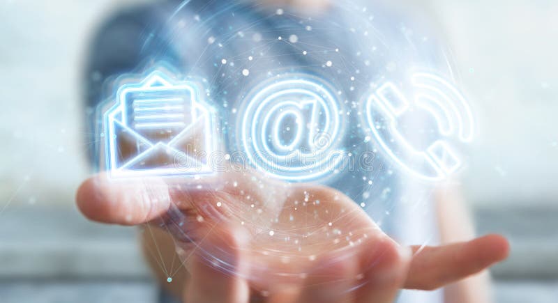 Man Using Digital Contact Blue Holographic Interface 3D Rendering Stock ...