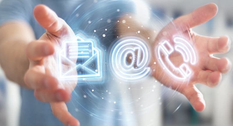 Man Using Digital Contact Blue Holographic Interface 3D Rendering Stock ...