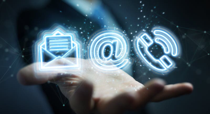 Man Using Digital Contact Blue Holographic Interface 3D Rendering Stock ...