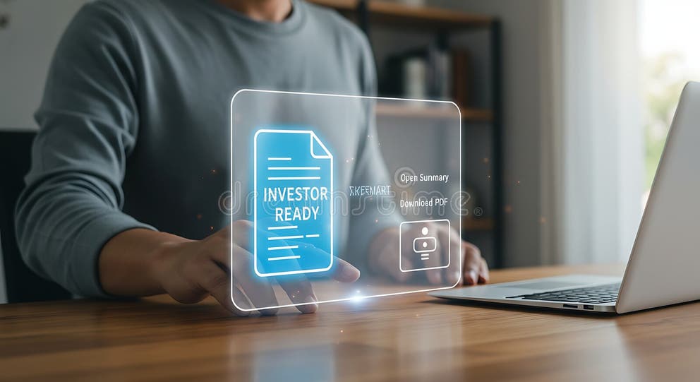 Man Using Digital Document Application on Laptop for Business ...