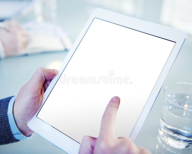 Man Using a Digital Tablet with Blank Screen Stock Image - Image of ...
