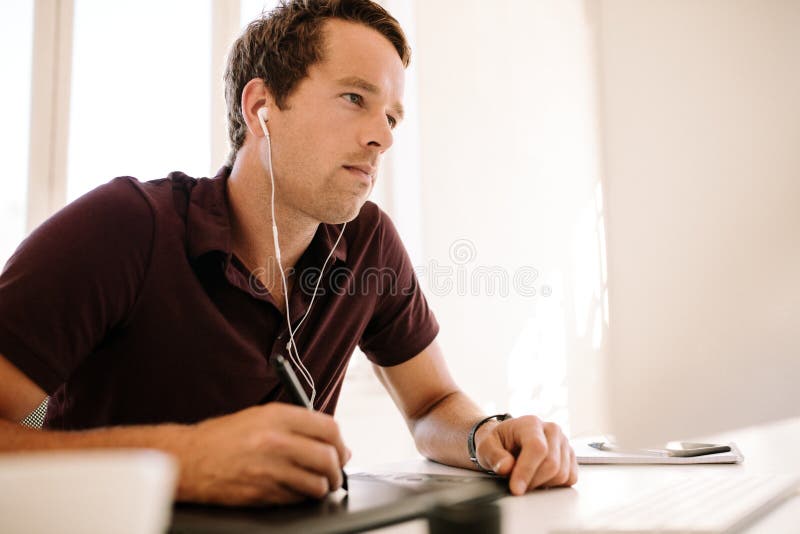 Man Using a Digitizer To Write Text in Computer Stock Photo - Image of ...