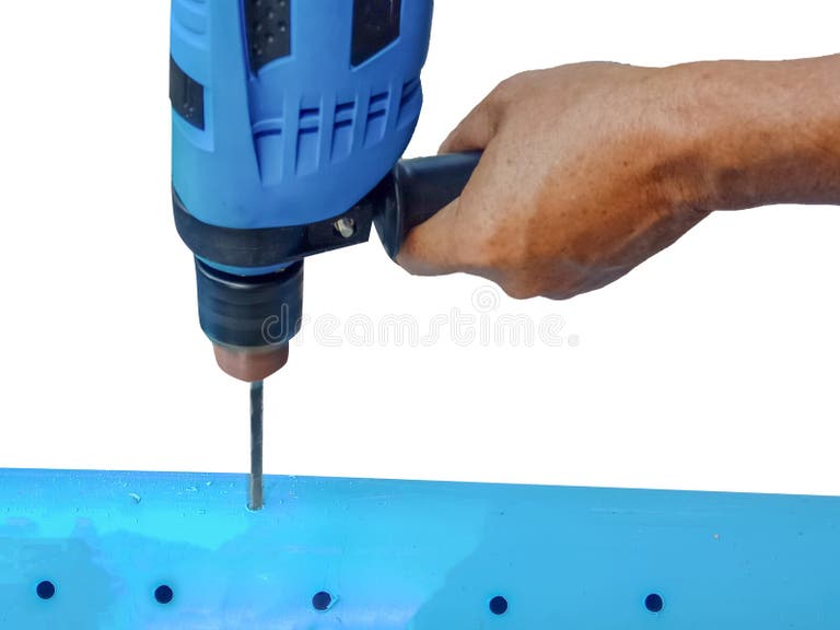 Man Using Drill Machine on Water Pipe Stock Photo - Image of hole ...