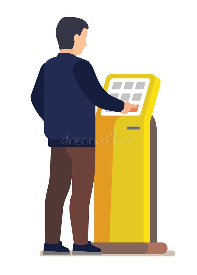 Man Using Electronic Self Service Payment System. Stock Vector ...