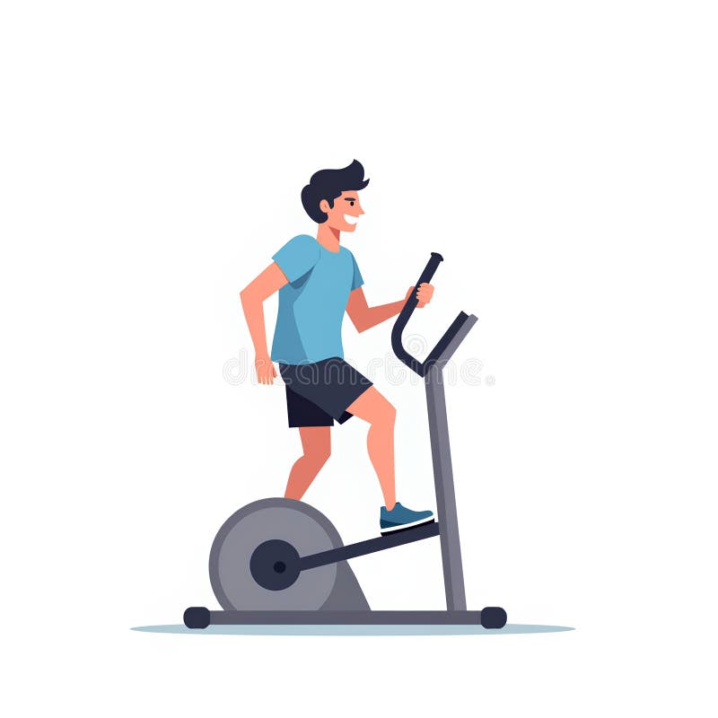 Man Using Elliptical Machine for Fitness Workout Cardio Exercise at Gym Illustration Vector ...