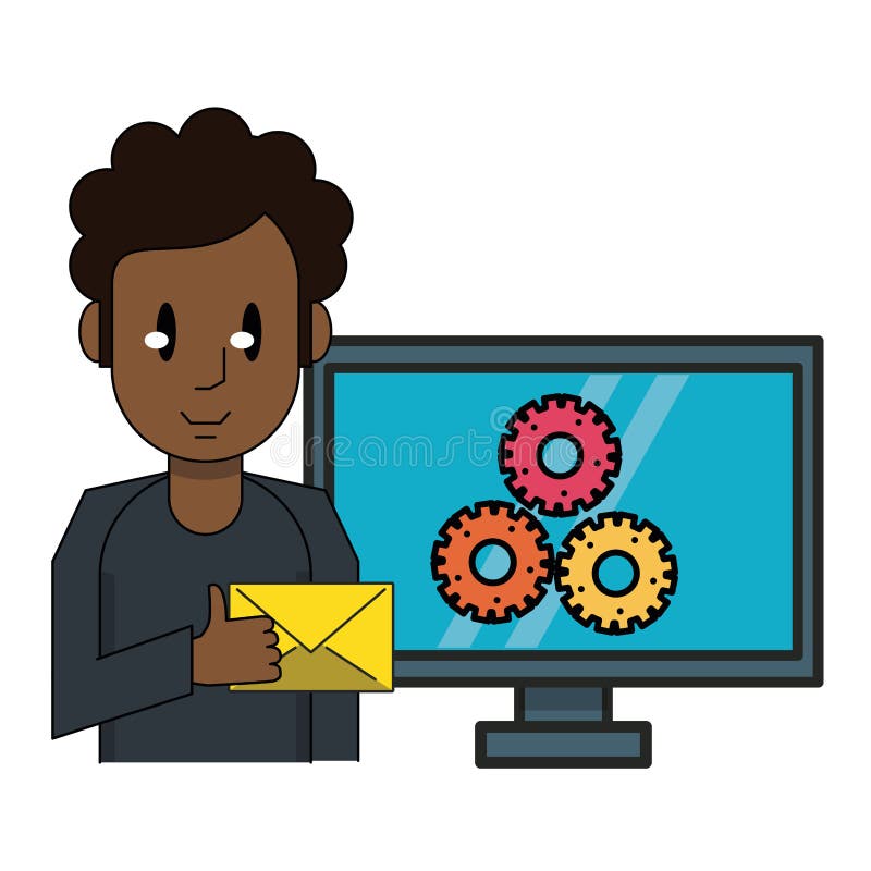 Man Using Email with Computer Stock Vector - Illustration of concept ...