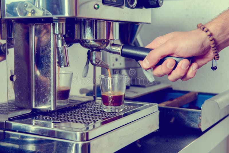Man Using Espresso Machine with Portafilter Stock Image - Image of ...