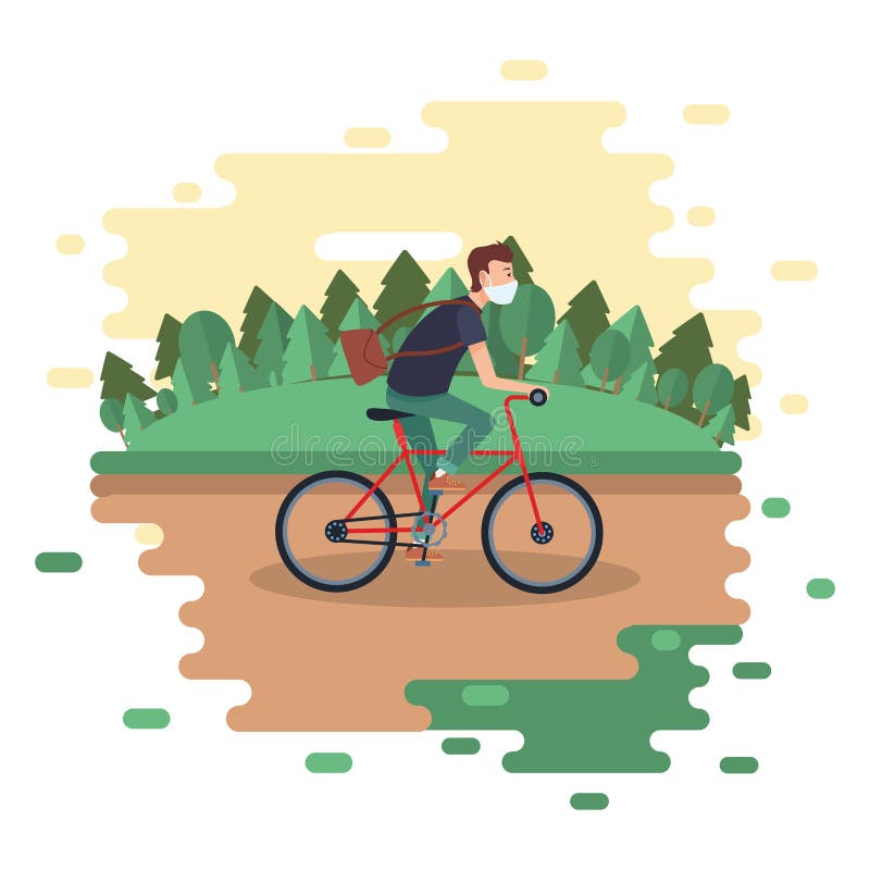Man Using Face Mask in Bicycle Stock Vector - Illustration of mask ...