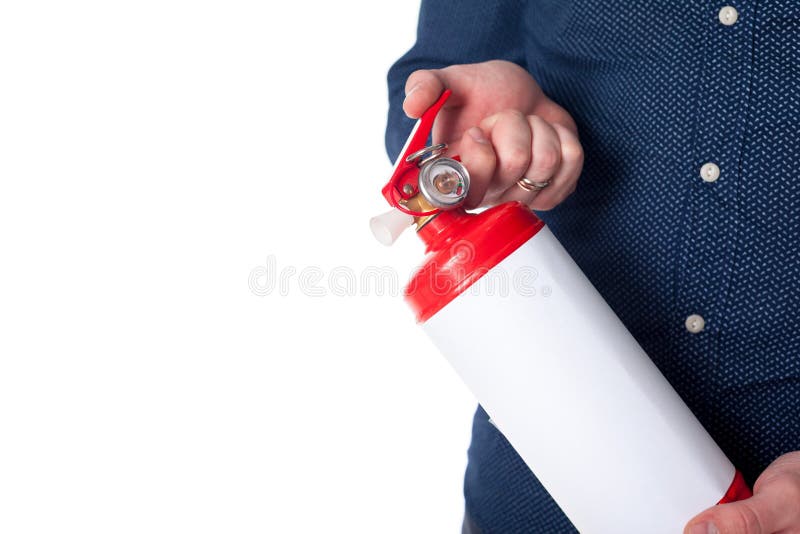 Man Using Fire Extinguisher Stock Photo - Image of holding, putting ...