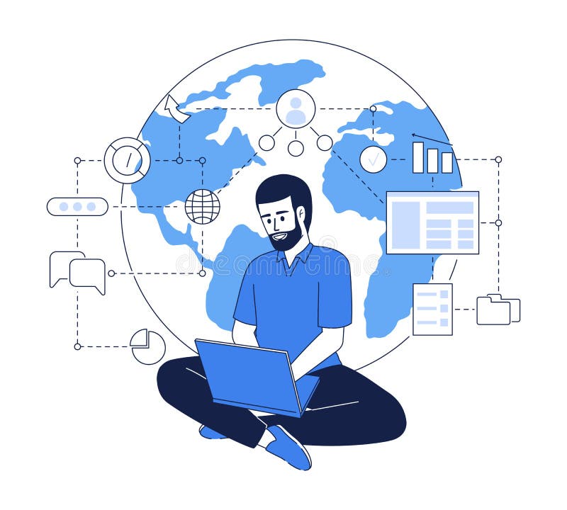 Man Using Global Communication Flat Concept Vector Illustration Stock ...