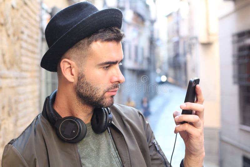 Man Using GPS on His Cell Phone To Find the Right Way Stock Image ...