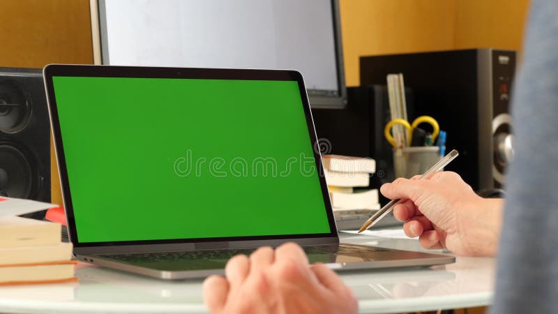 Man Using a Green Screen Laptop Stock Video - Video of monitor ...