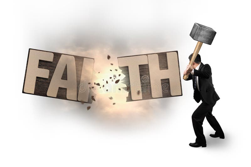 Man Using Hammer Cracking FAITH Word Wooden Board. Stock Photo - Image ...