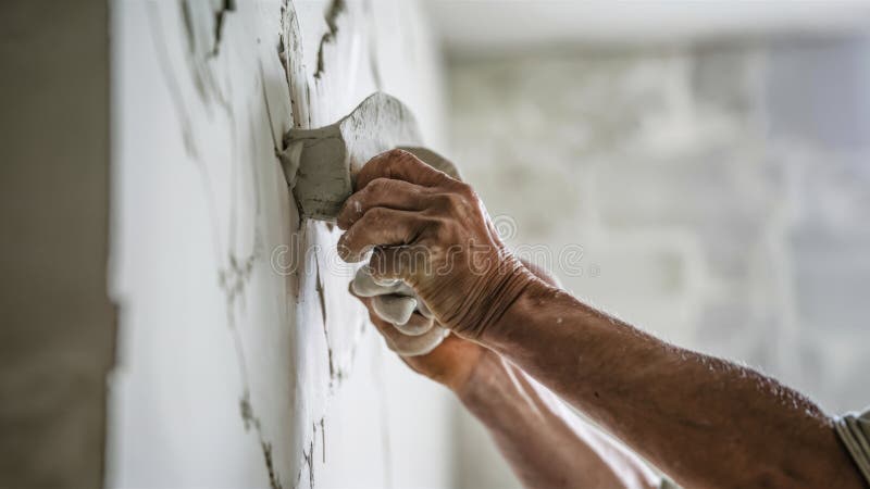 A Man is Using a Hammer To Remove Plaster from the Wall, AI Stock Photo ...