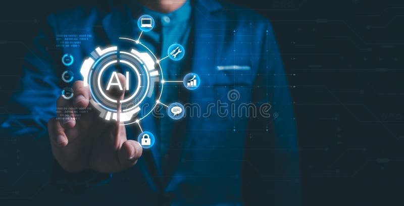 Man Using Hand AI, Artificial Intelligence To Generate Content. Text To ...