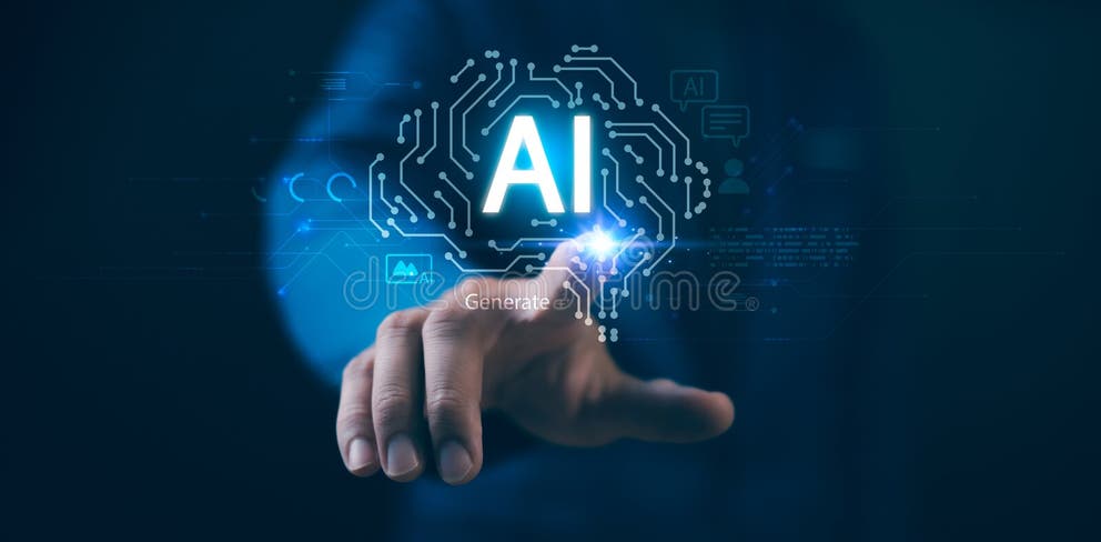 Man Using Hand AI, Artificial Intelligence To Generate Content. Text To ...