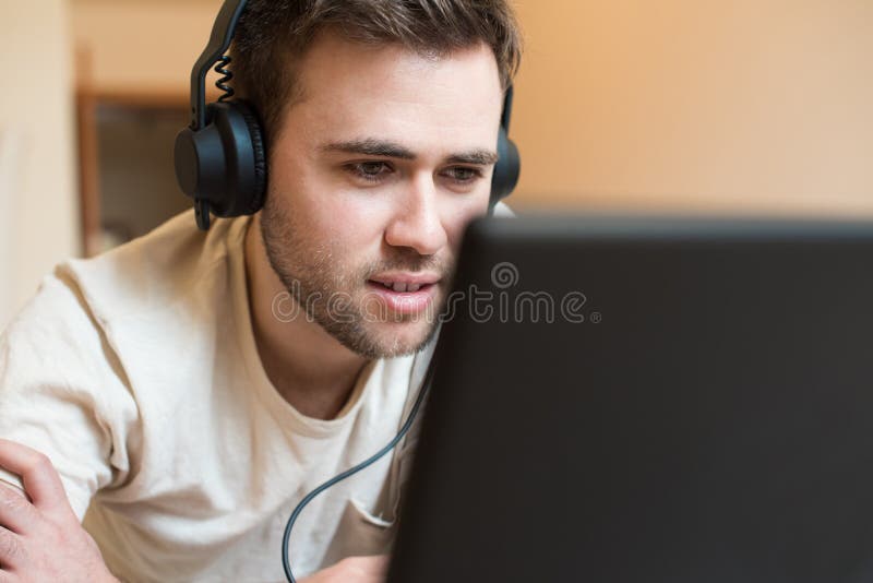 Man using headphones stock photo. Image of natural, headset - 52052338
