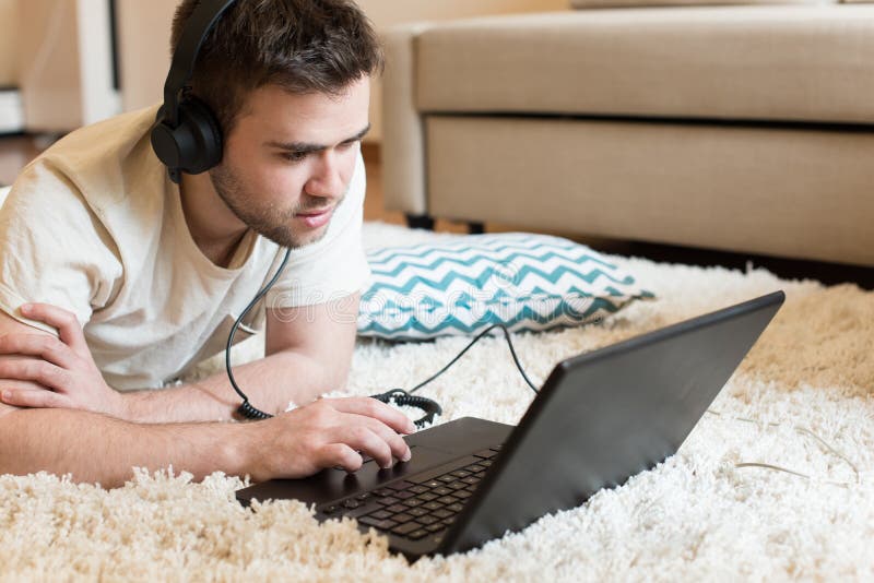 Man using headphones stock image. Image of reading, meeting - 52052979