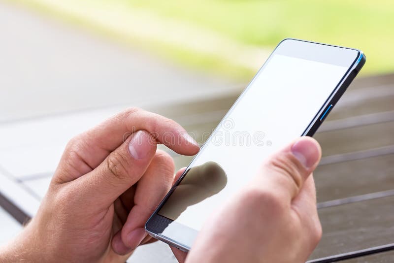 Man Using His Mobile Phone Outdoor Stock Photo - Image of happy, caffe ...