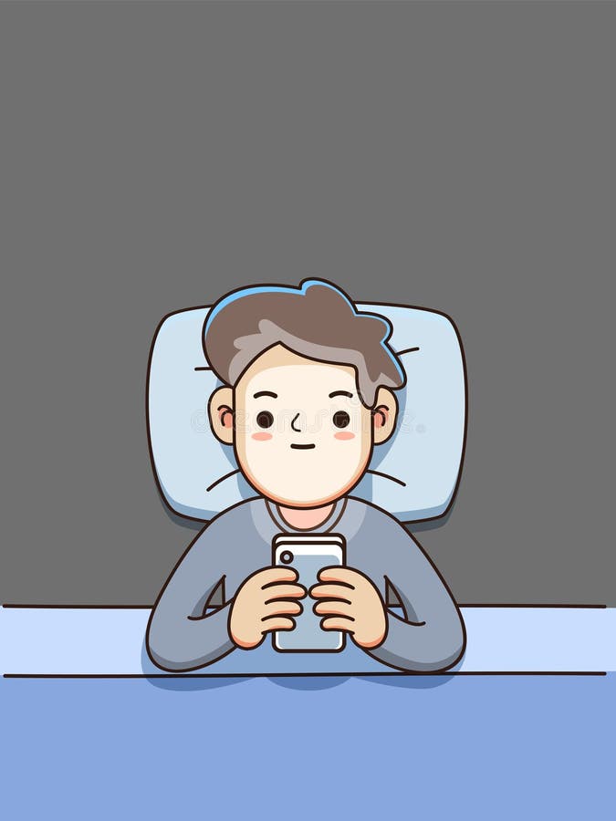 A Man is Using His Phone on His Bed. Isolated Vector Illustration Stock ...