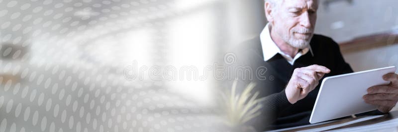 Man Using His Tablet; Panoramic Banner Stock Photo - Image of business ...