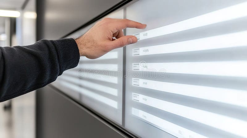Man Using Interactive Directory in Modern Office Lobby Stock Image ...