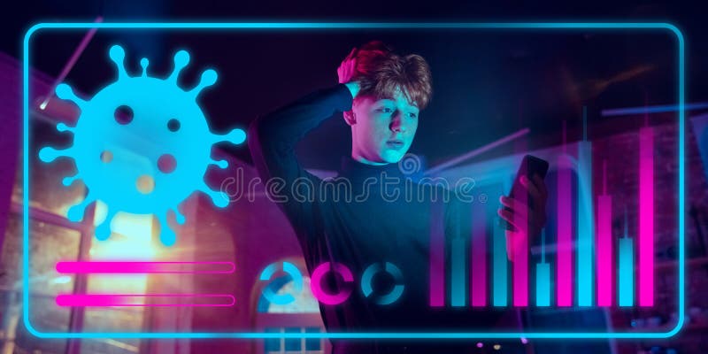 Man Using Interface Modern Technology and Digital Layer Effect As ...