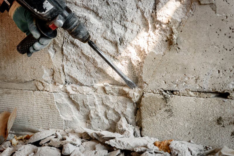 Man Using a Jackhammer on Construction Site Stock Photo - Image of ...