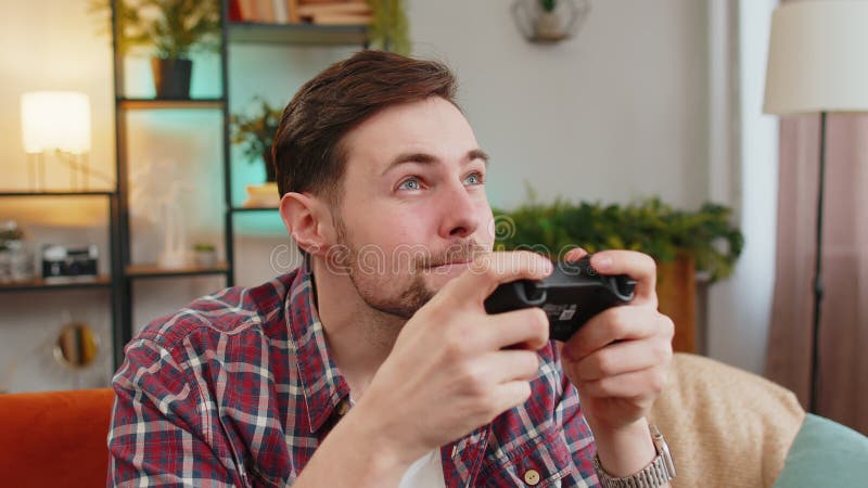 Man Using Joystick Controller Playing Video Console Television Game Fun ...