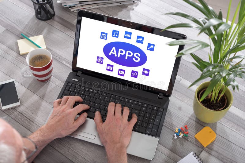 Apps concept on a laptop stock image. Image of service - 215572887