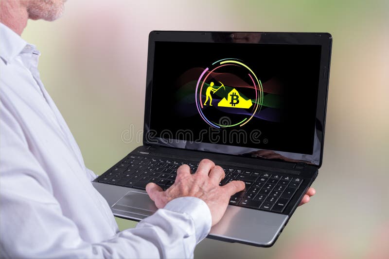 Bitcoin Mining Concept on a Laptop Stock Image - Image of bank, digital ...
