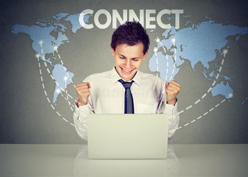 Man Using Laptop Browsing Internet Worldwide World Map On Background ... Man Using Laptop Browsing Internet Worldwide World Map On Background ...