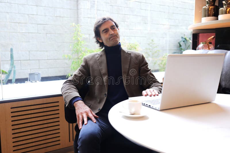 Man Using Laptop in a Cafe Bar Stock Photo - Image of professional ...