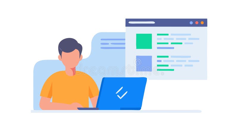 Man Using Laptop for Coding, Software Development, Web Programming, Vector Design Generative AI ...