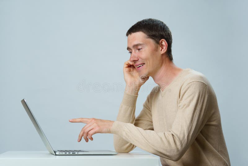 Man is Using Laptop for Communication in Chat or Video Chat. Social ...