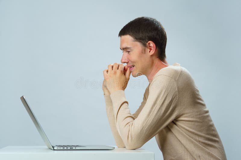 Man Is Using Laptop For Communication In Chat Or Video Chat. Social ...