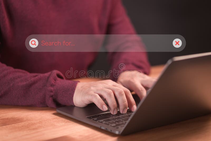 Man Using a Laptop Computer Clicking Internet Search Bar. SEO ...