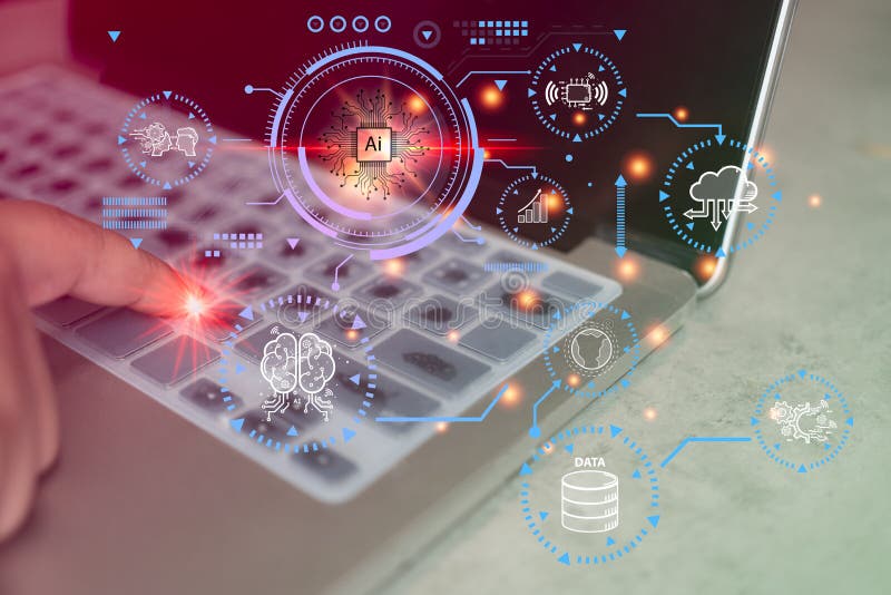 Man Using a Laptop Computer with Digital Transformation Management ...