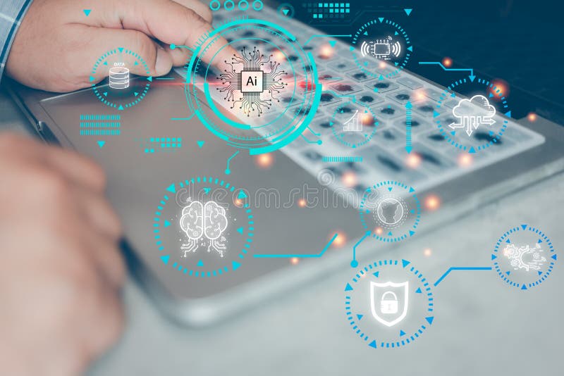 Man Using a Laptop Computer with Digital Transformation Management ...