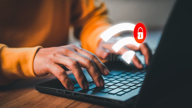 Man Using Laptop Computer in Office Connected To Internet Wifi and Wait ...