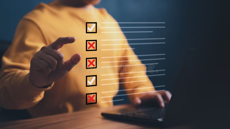Man Using a Laptop Computer with Virtual Screen Contact Questionnaire ...