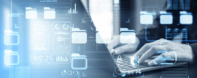 Man Using Laptop, Document Management System with Big Data Statistics ...