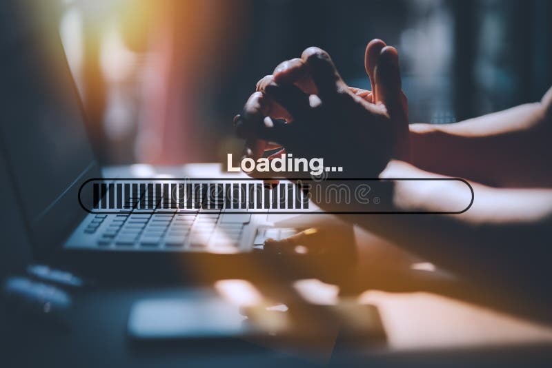 Man Using Laptop for Download and Waiting To Loading Digital Business ...