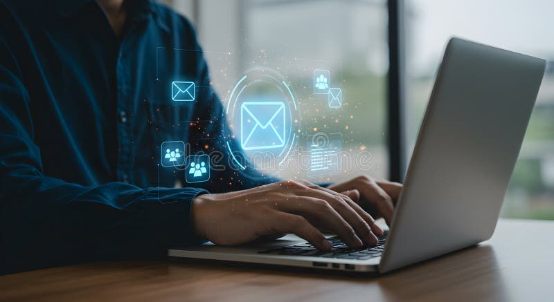 Email Marketing Strategy: Man Using Laptop for Email Campaign and ...