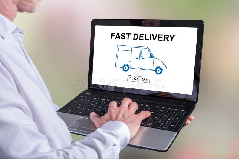 Fast Delivery Concept on a Laptop Stock Photo - Image of hand, logistic ...