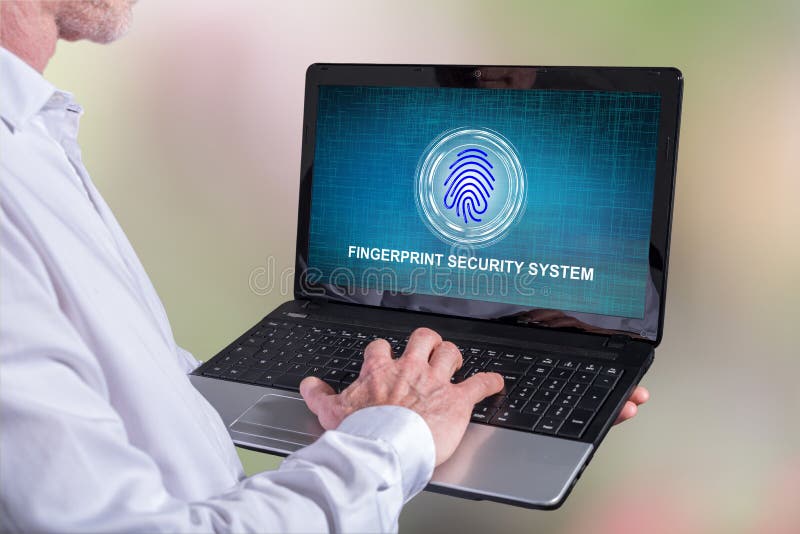 Fingerprint Security System Concept on a Laptop Stock Image - Image of ...