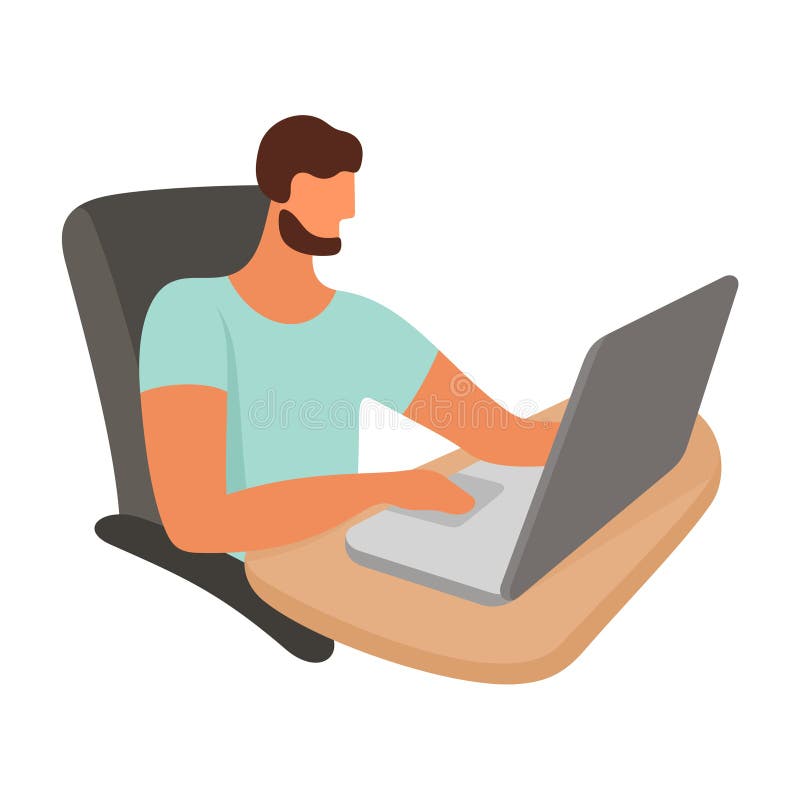 Man Using Laptop Flat Style Vector Illustration. Man Working on Laptop ...
