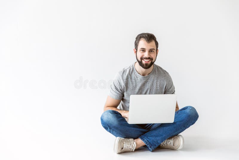 Man using laptop stock image. Image of adult, communication - 105245123