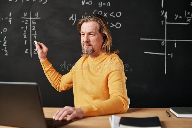 Man Using Laptop for Online Lesson Stock Image - Image of workplace ...